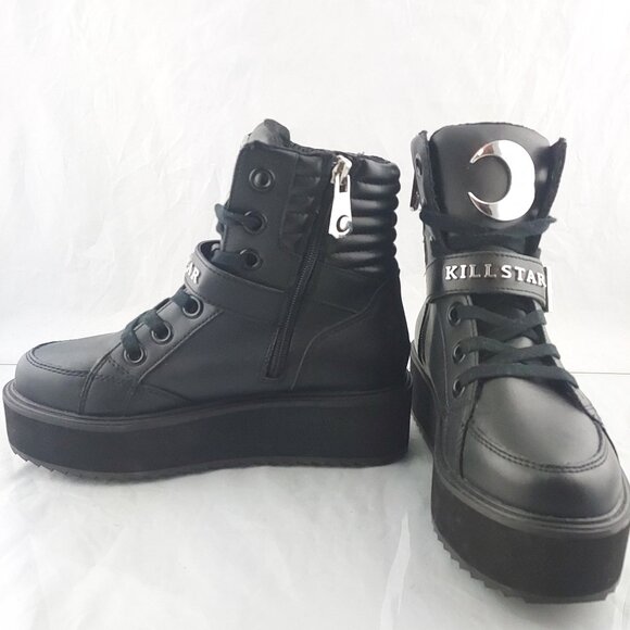 Killstar | Shoes | Killstar Shoes Luna High Top Trainers Black Leather ...